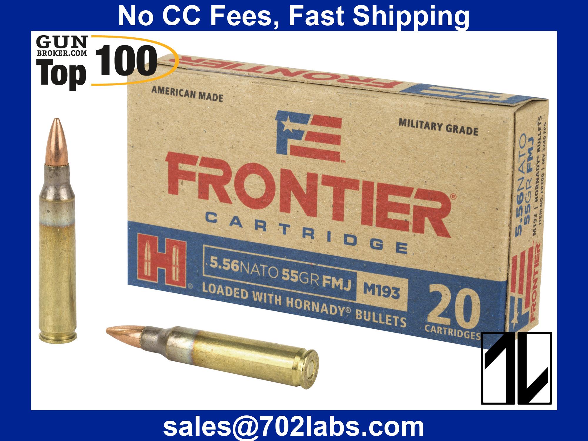 Hornady Frontier 5.56 NATO 55 Grain FMJ - Rifle Ammunition at GunBroker ...